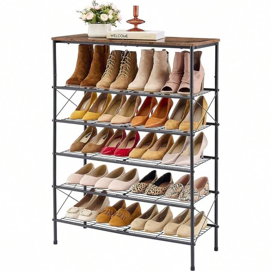 6-Tier Shoe Rack Organizer, Industrial Shoe Rack for Closet Entryway ...
