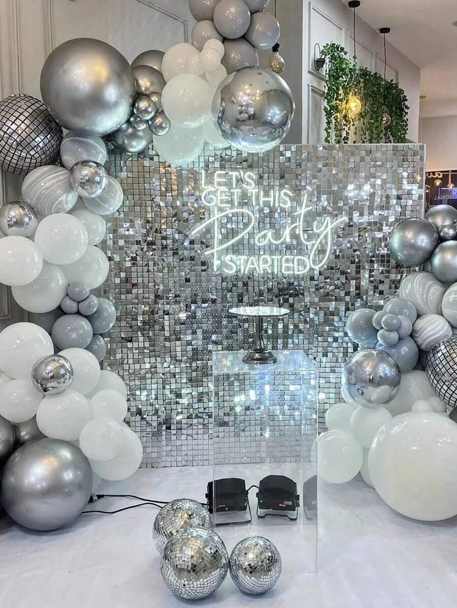 1pc HOUSE OF PARTY Silver Shimmer Wall Backdrop Panels - 1Panel Square ...