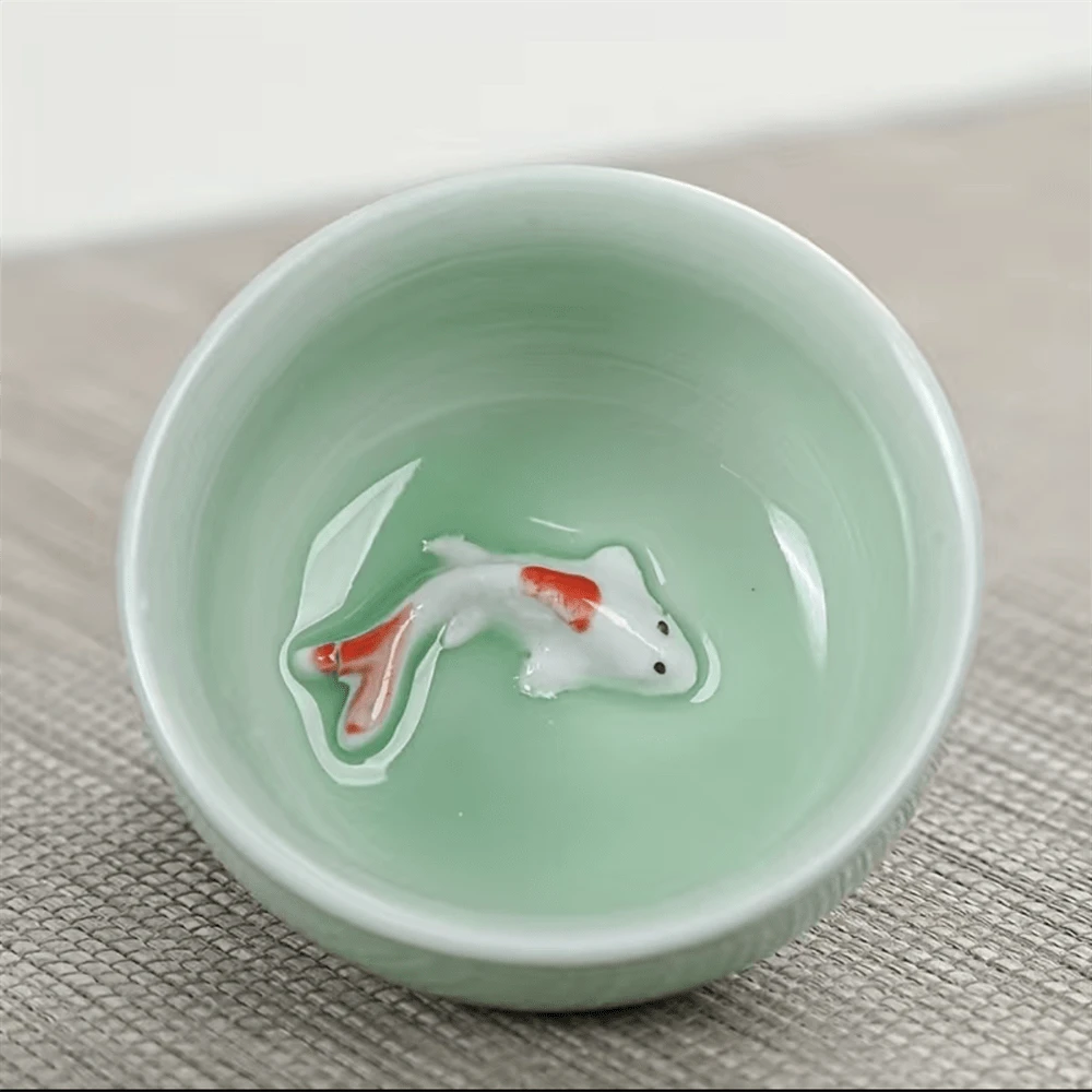 Celadon Koi Fish Tea Pot Set With 4 Cups And Travel Bag, Including ...