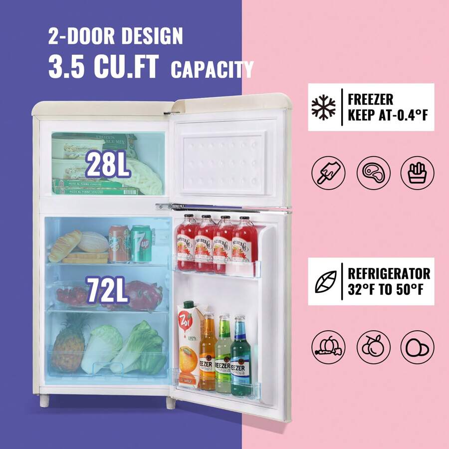 DEMULLER Mini Refrigerator Dual Door Fridge with Handle Adjustable ...