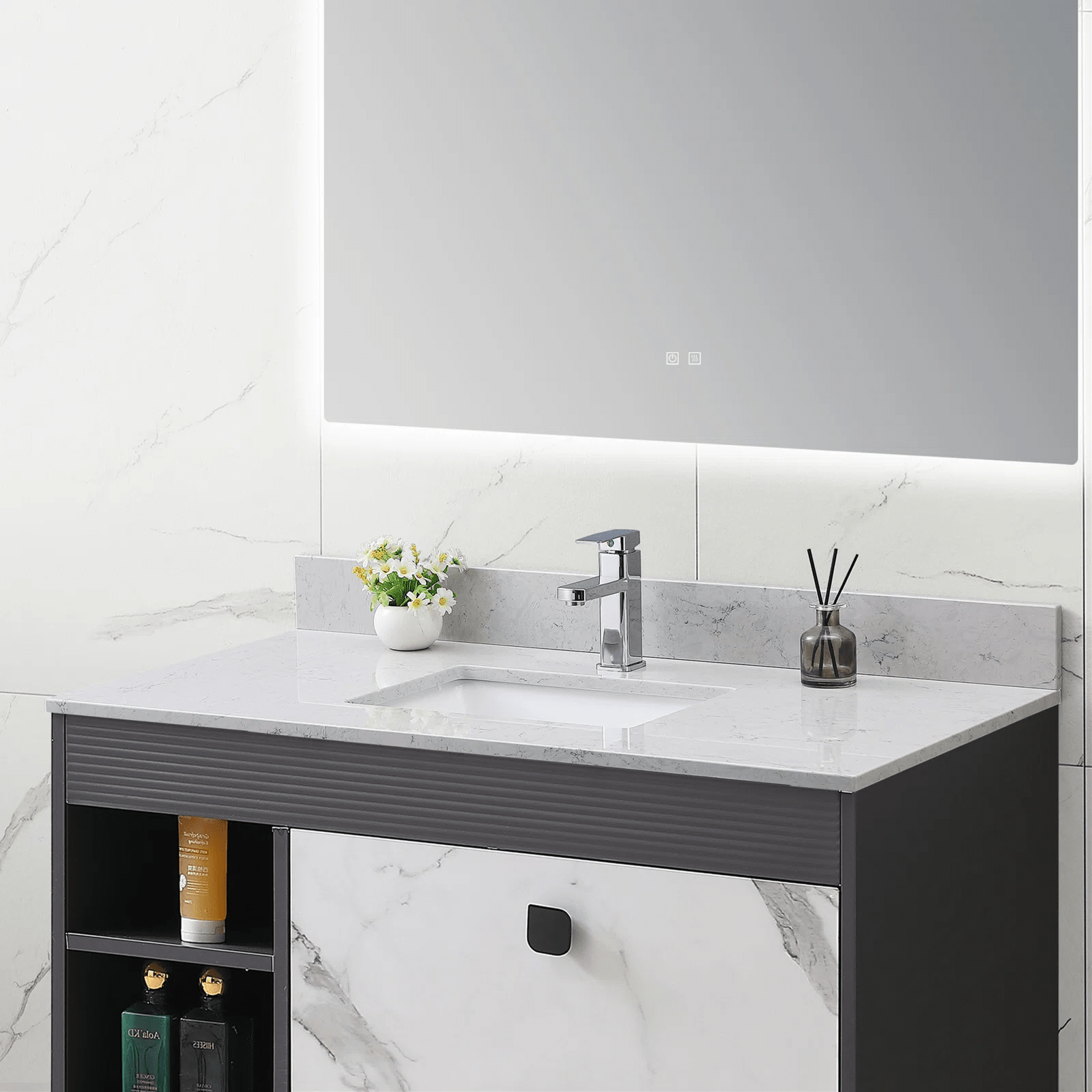 Montary 31 Inch Bathroom Vanity Top Calacatta Gray Engineered Marble ...