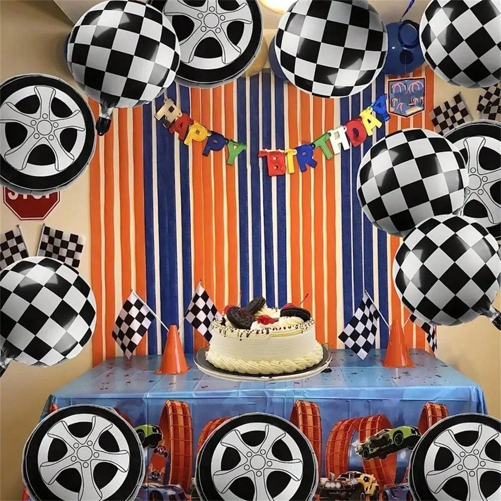 12 Piezas 18 Pulgadas Globos A Cuadros Y Blancos, Globos De Rueda De ...