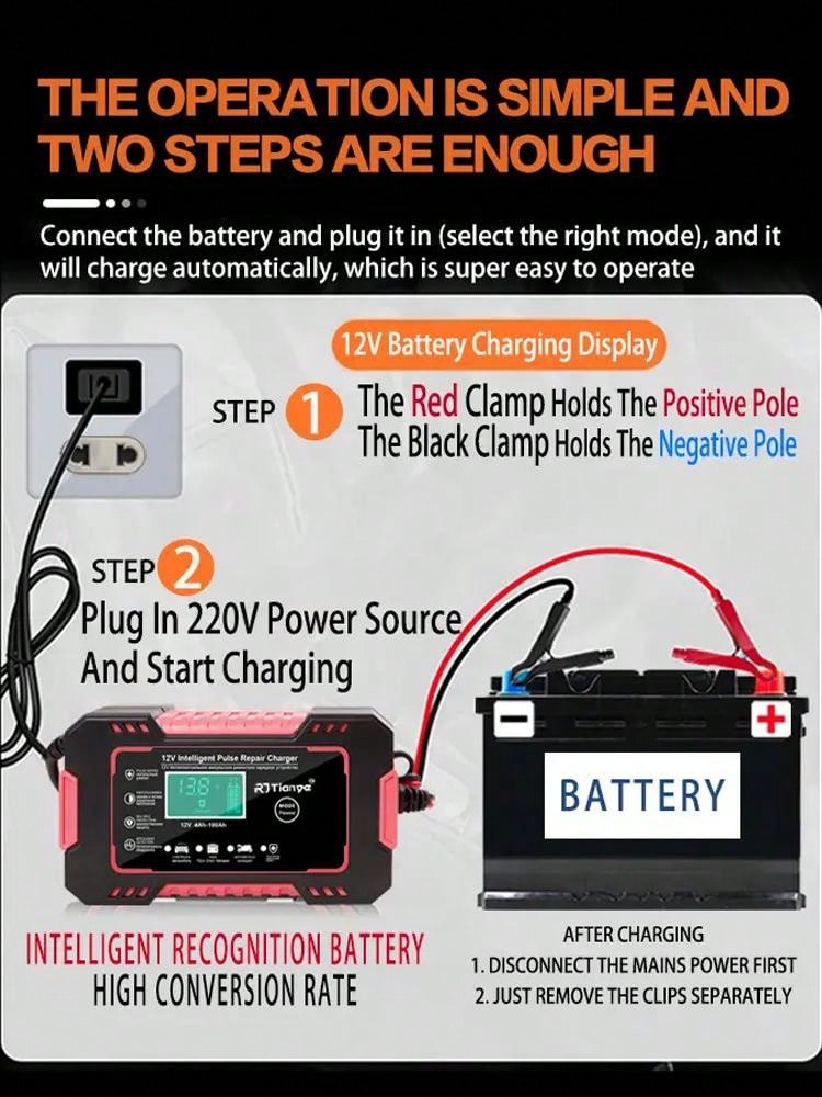 Car Battery Charger, 12v 4ah-100ah Smart Battery Trickle Charger With ...