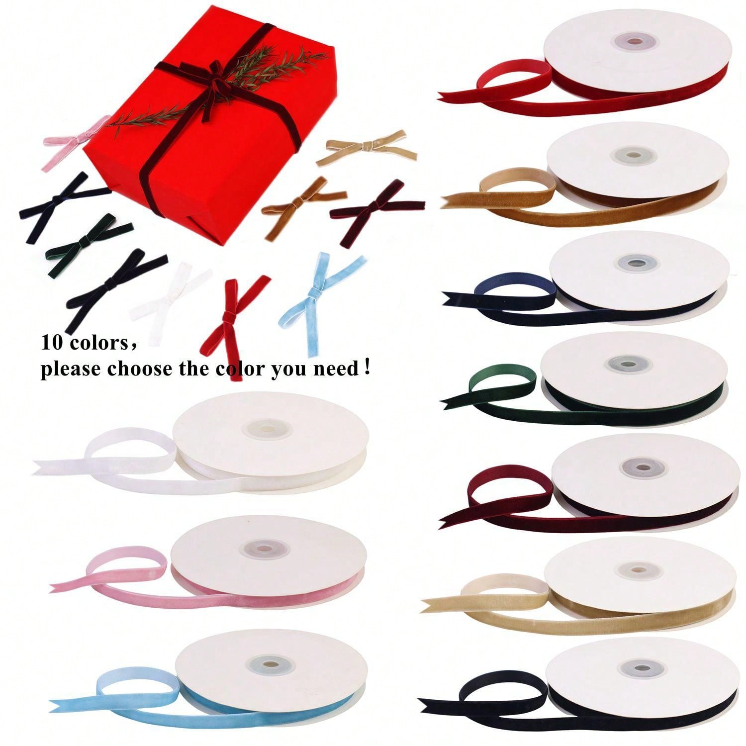 10 Yards Velvet Ribbon Red Velvet Fabric Ribbon Trim Single Face Spool ...