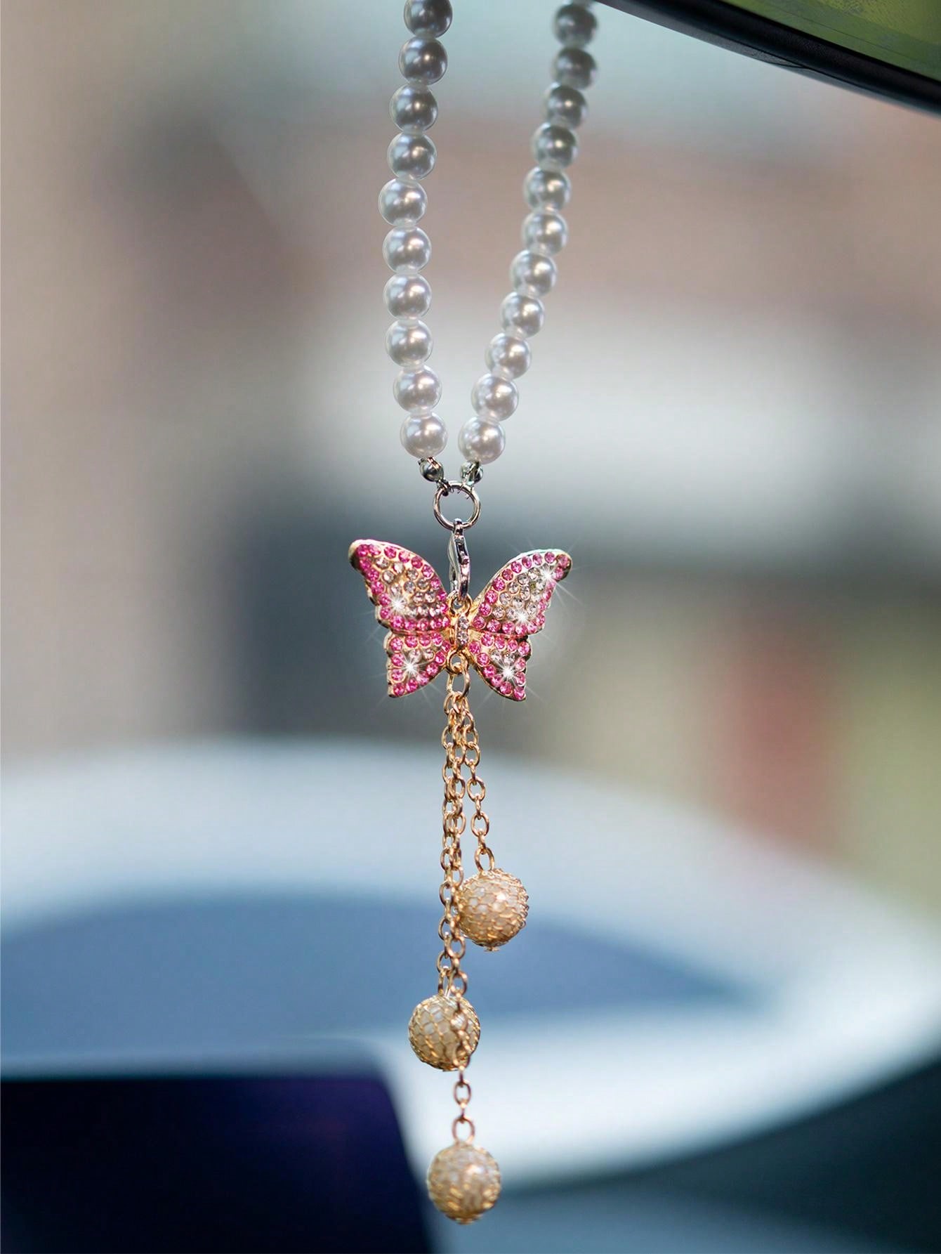 Bing Rhinestone Butterfly Shaped Pendant Car Hanging/car Pendant ...