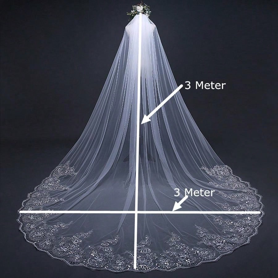1pc 3*3m Ladies' White Beige Lace Applique Bridal Veil With Comb One ...