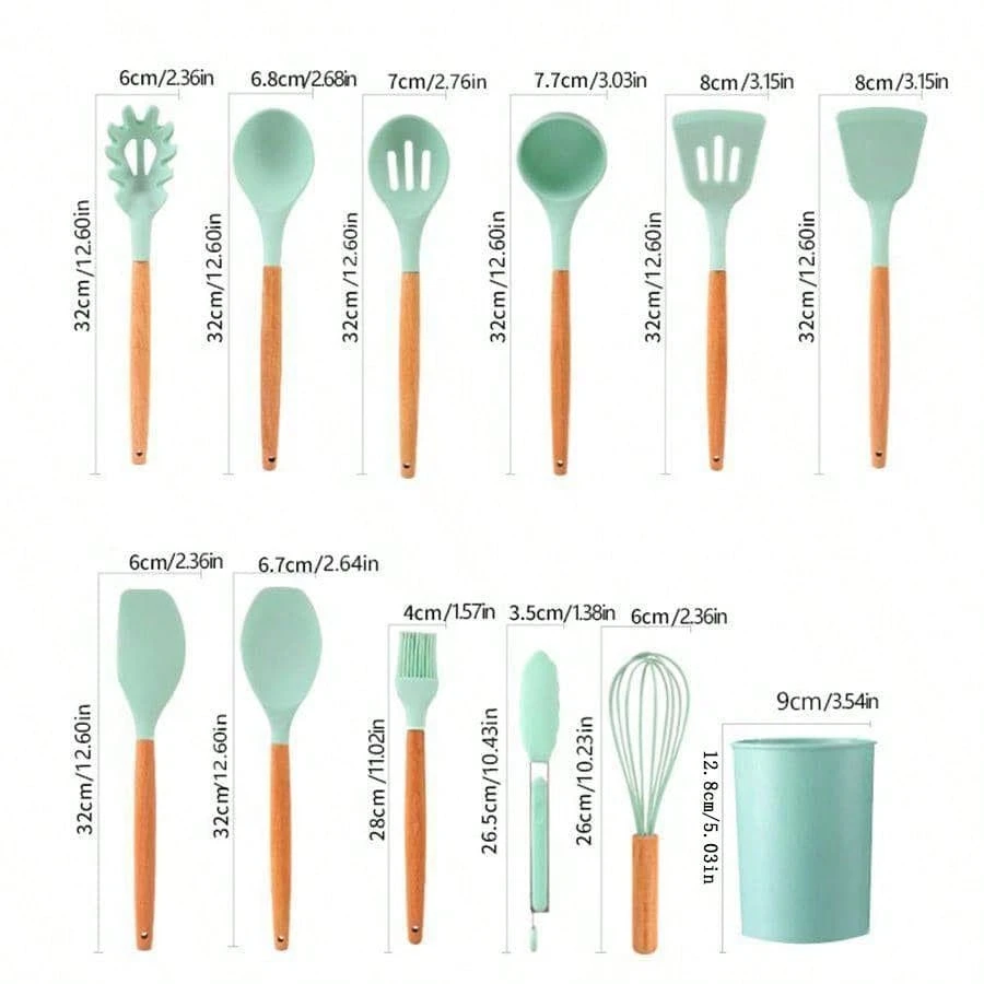 12 pieces/set of simple wooden handle multi-purpose kitchen tools ...