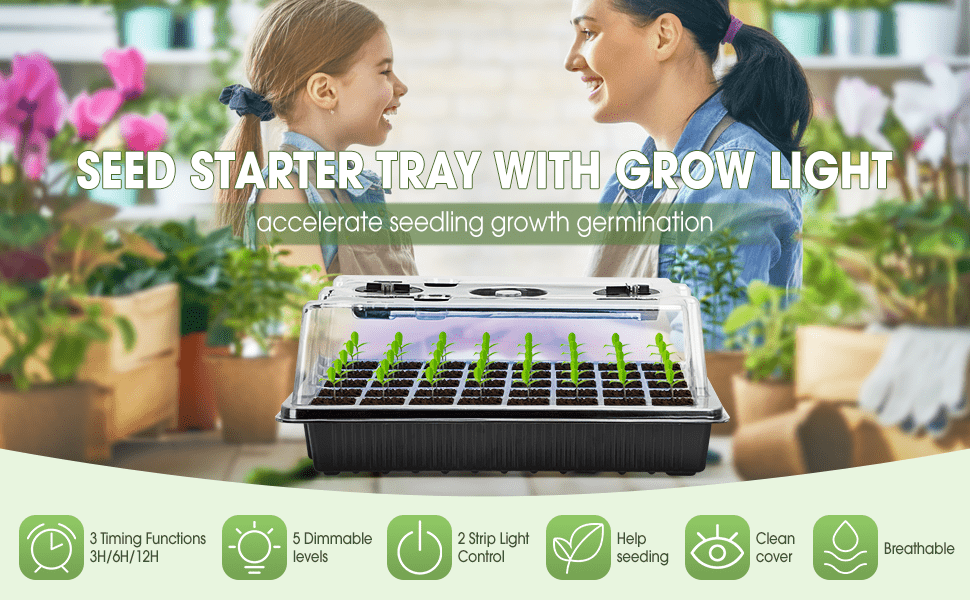 Seed Germination Tray With 2 Led Grow Light Bars, 40-Cell Seed ...