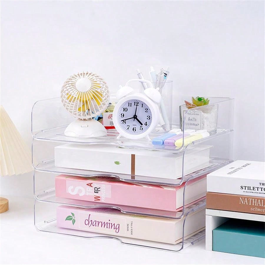 Desktop Document Organizer Shelf With A4 Paper Compartment, Transparent ...