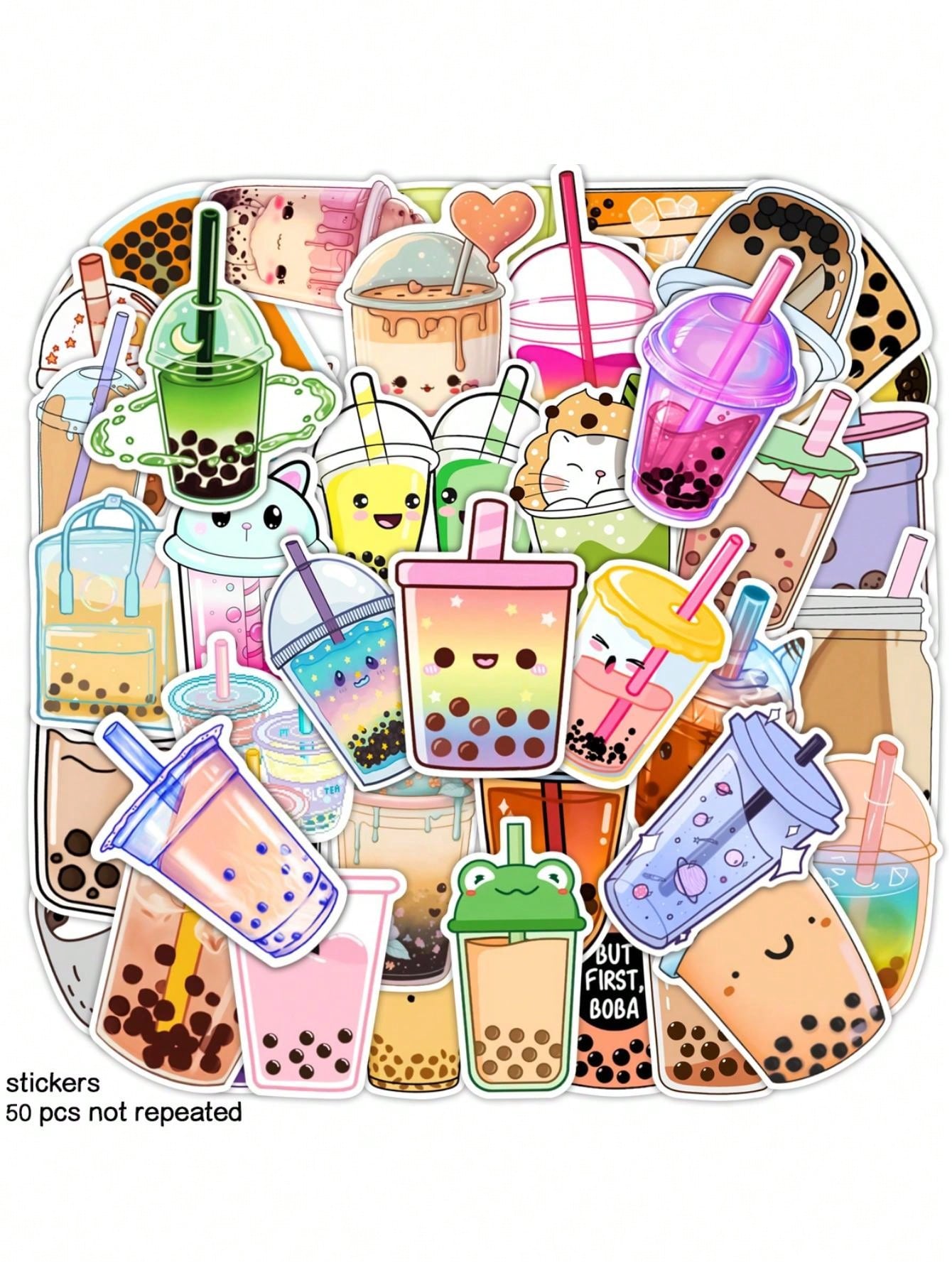 50pcs Faux Pearl Milk Tea Cartoon Decor Stickers For Fridge, Mobile ...