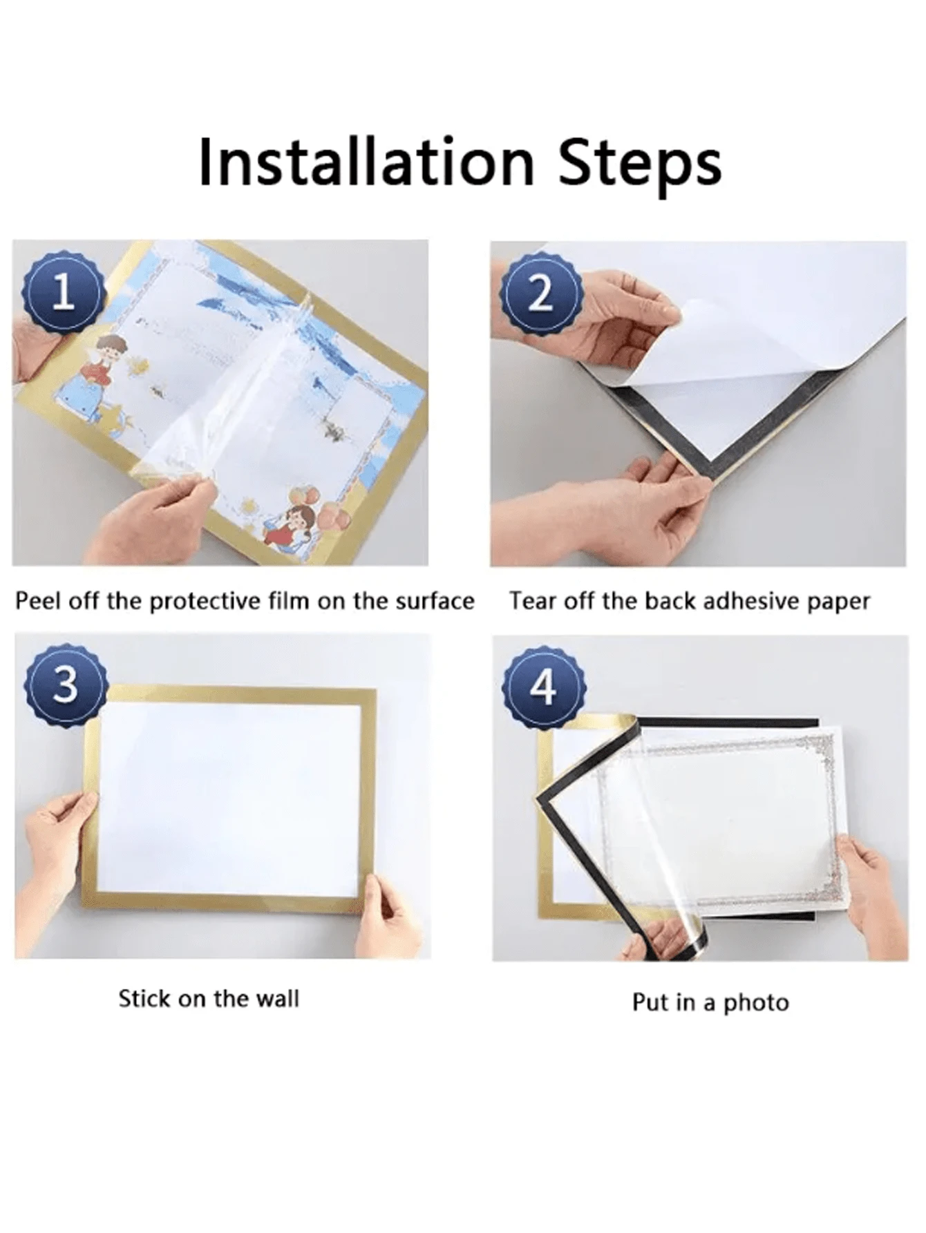 5 Pcs A3/A4 Magnetic Self-Adhesive Wall Mounted Display Frame & Plastic ...