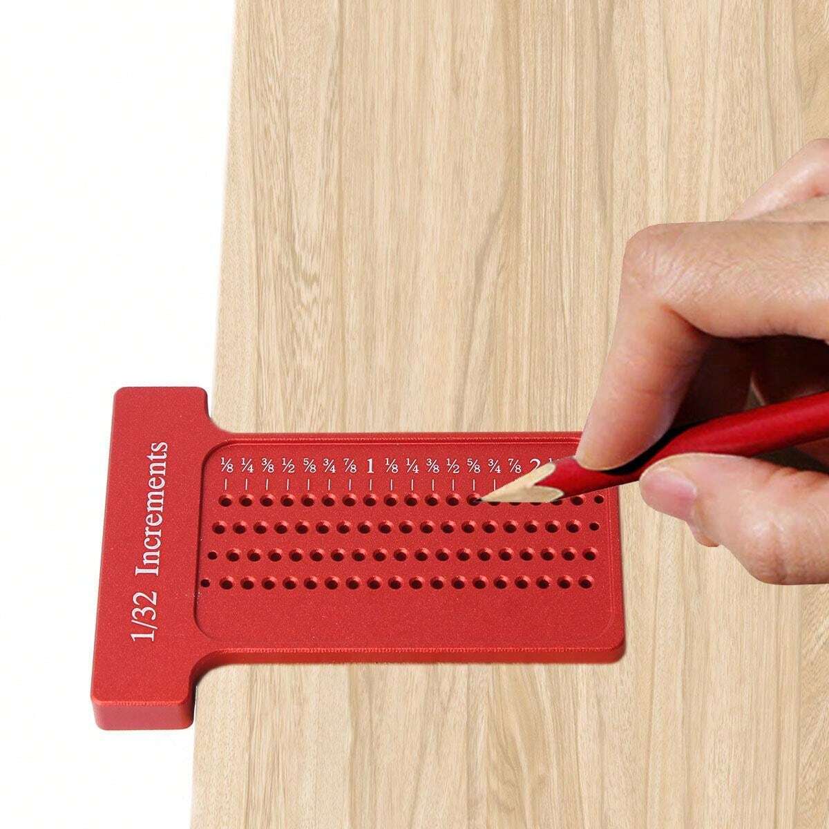One Piece Red Inch Woodworking Scribe Ruler Hole Scribing Ruler T-Type ...