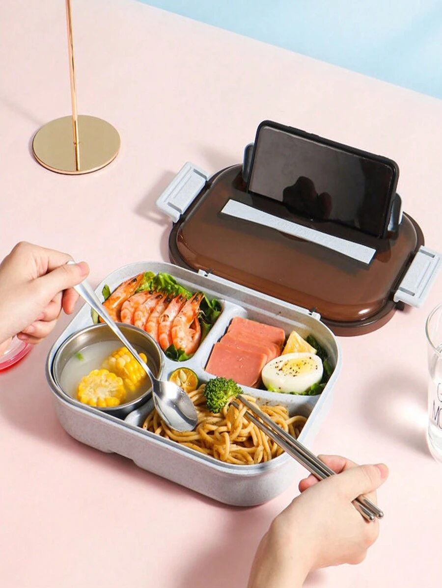 Blue Portable Four-compartment Lunch Box With Cutlery, Bento Box For ...