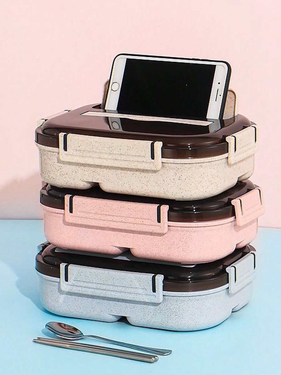 Blue Portable Four-compartment Lunch Box With Cutlery, Bento Box For ...