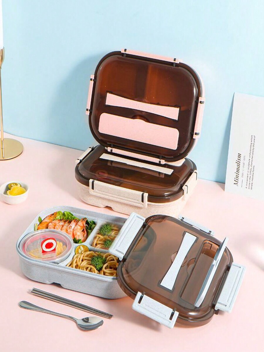 Blue Portable Four-compartment Lunch Box With Cutlery, Bento Box For ...
