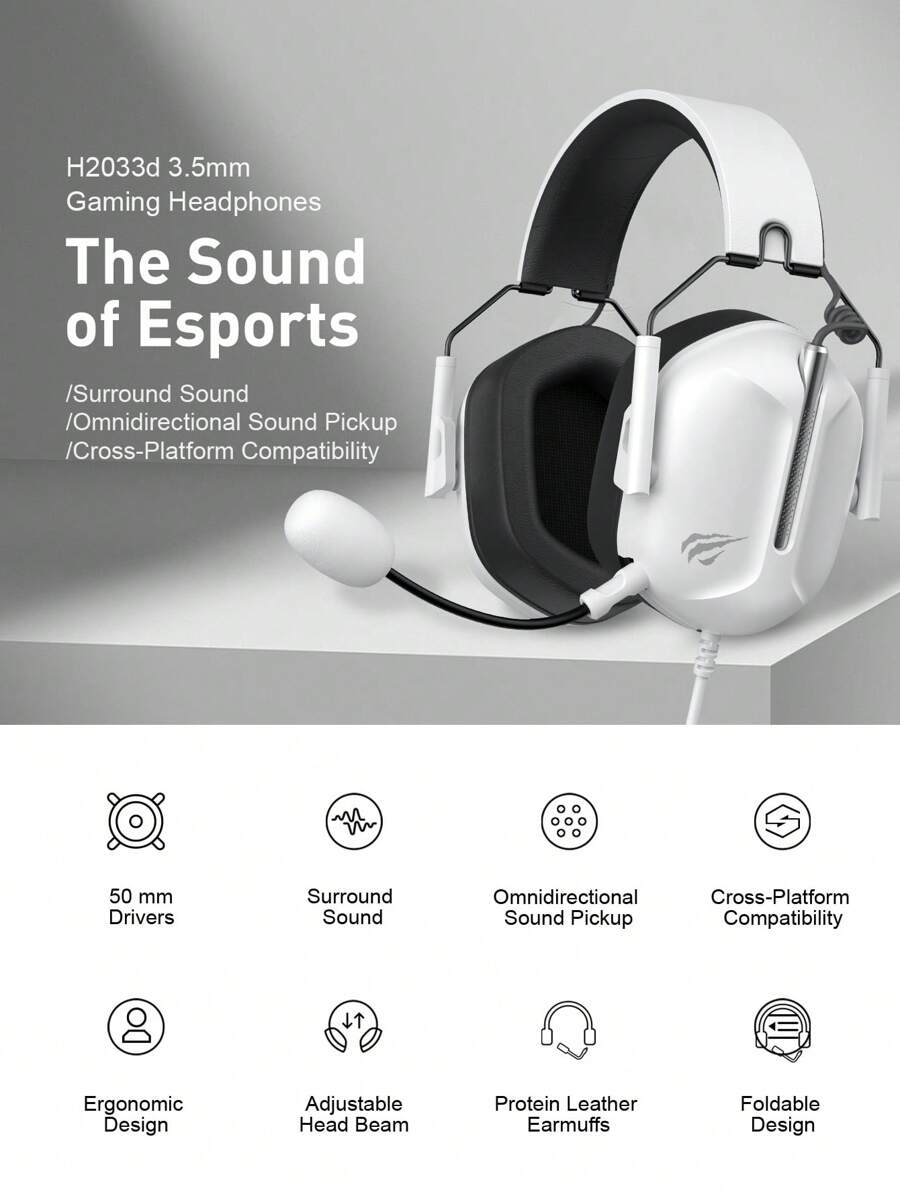 havit SHEIN X Candylover89 HAVIT H2033D White Gaming Headset Foldable ...