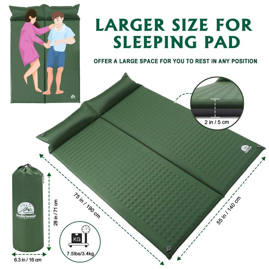 Double Self-Inflating Sleeping Pad For Camping - Lightweight Sleeping ...