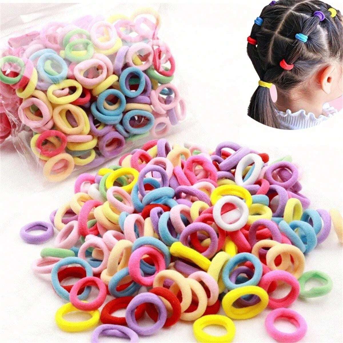 100Pcs Girls Elastic Hair Bands Colorful Nylon Small Headband For ...