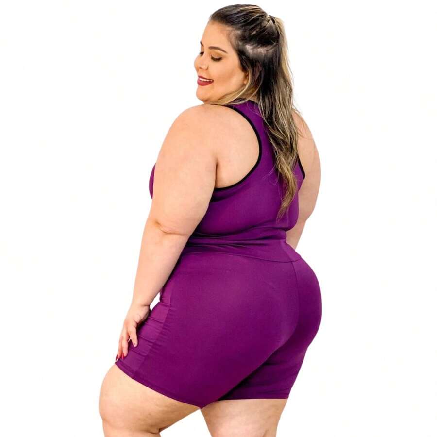 Conjunto Feminino Short E Top Fitness Plus Size Roupa De Academia