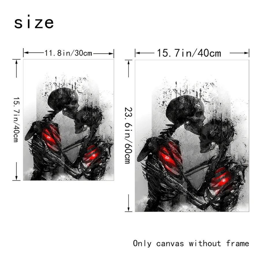 1pc Canvas Print, Hug Skeleton Wall Art, Love Skull Poster, Modern Home ...