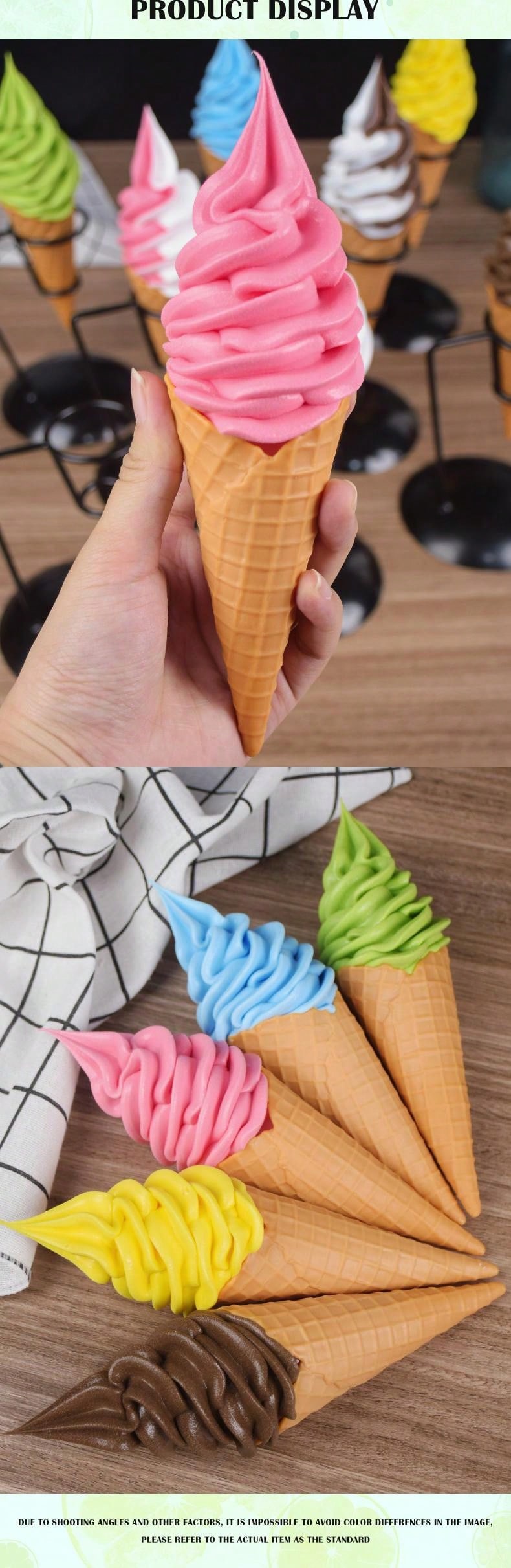 1pc Realistic Ice Cream Cone Model Without Bracket, Crisp Waffle Cone ...