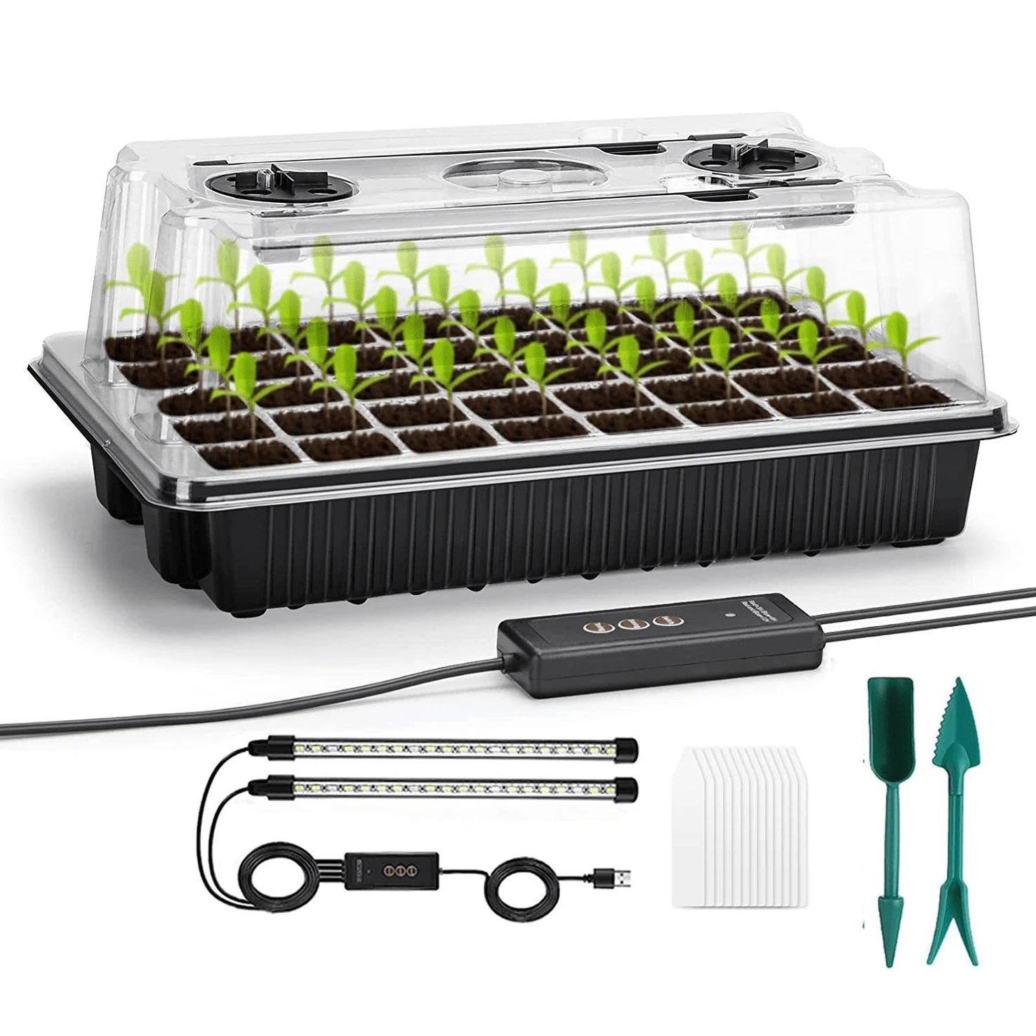 Seed Germination Tray With 2 Led Grow Light Bars, 40-Cell Seed ...