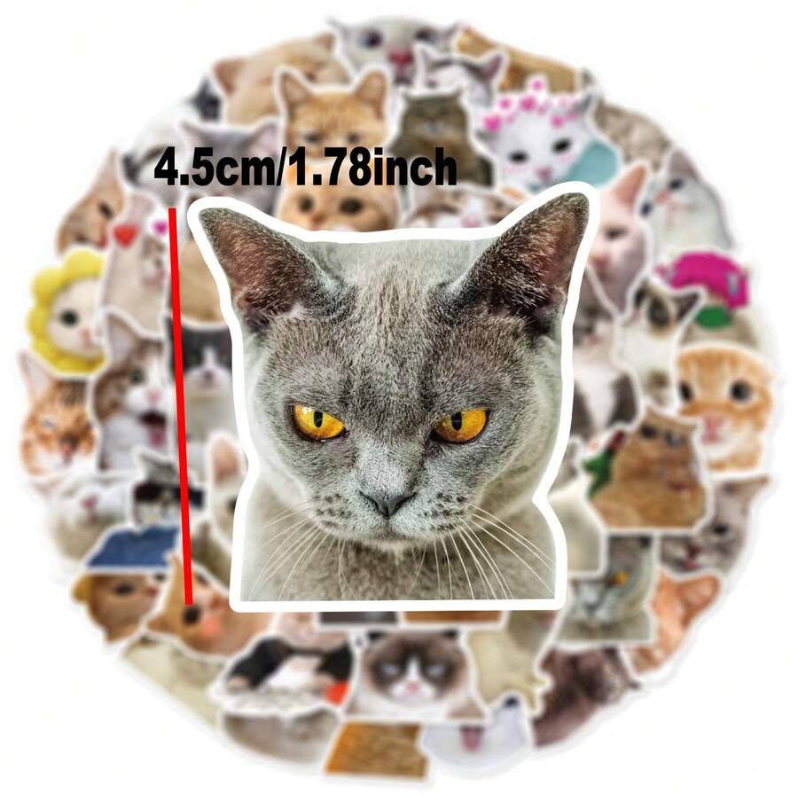 50 pcs Cartoon Kawaii Cute Cat Theme Stickers ,Vinyl Waterproof Sticker ...