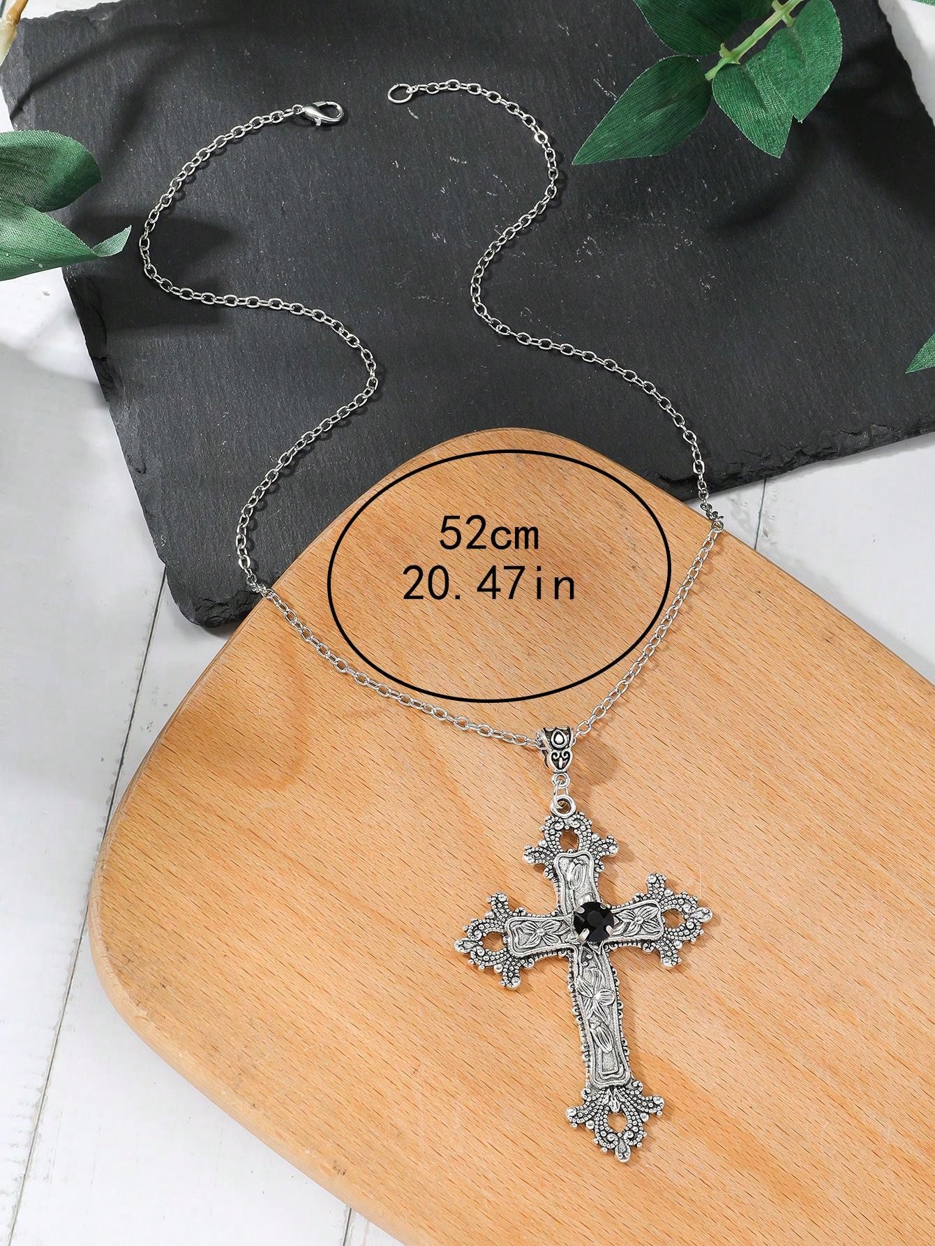 1pc Retro Gothic Alloy Long Cross Pendant Necklace For Women, Baroque ...