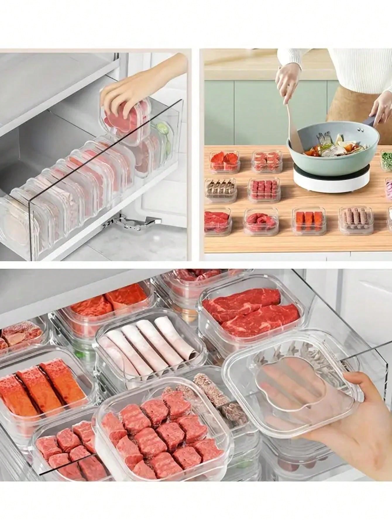5pcs Refrigerator Frozen Meat Box Storage Box Food Classification Grid ...