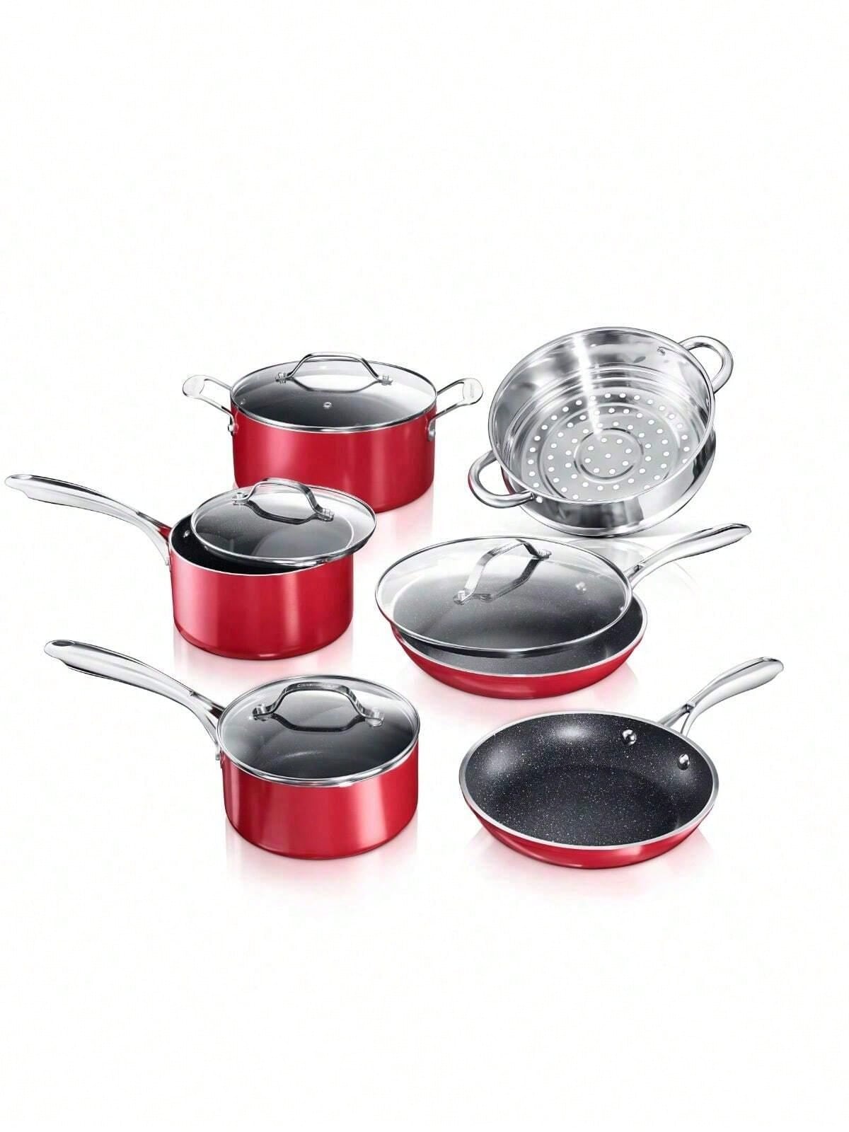 10-Piece Non-stick Pots and Pans Cookware Set, Ultimate Durability and ...
