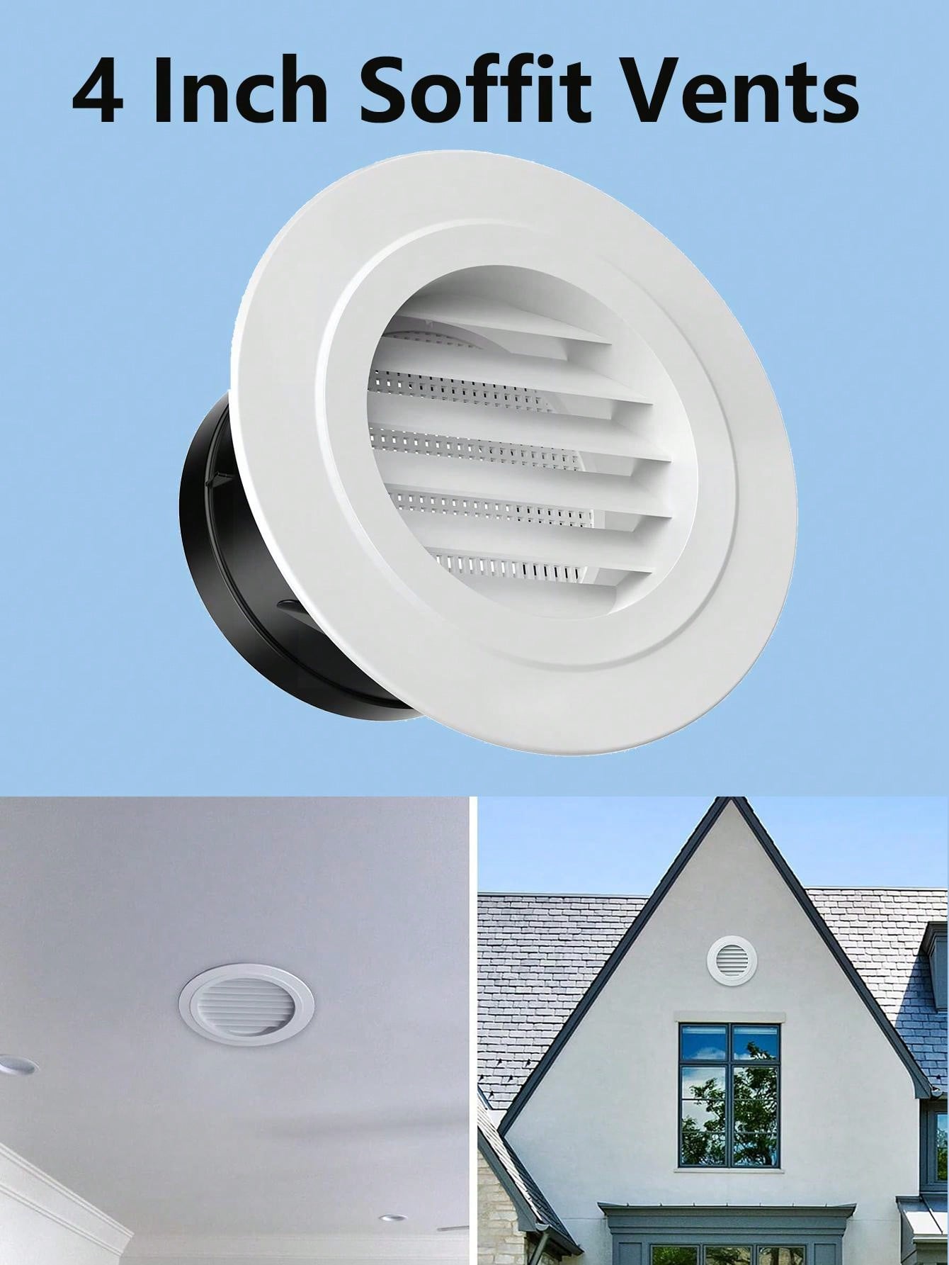 Soffit Vents 4 Inch, Round Vent Cover Air Vent with Built-in a Fly ...