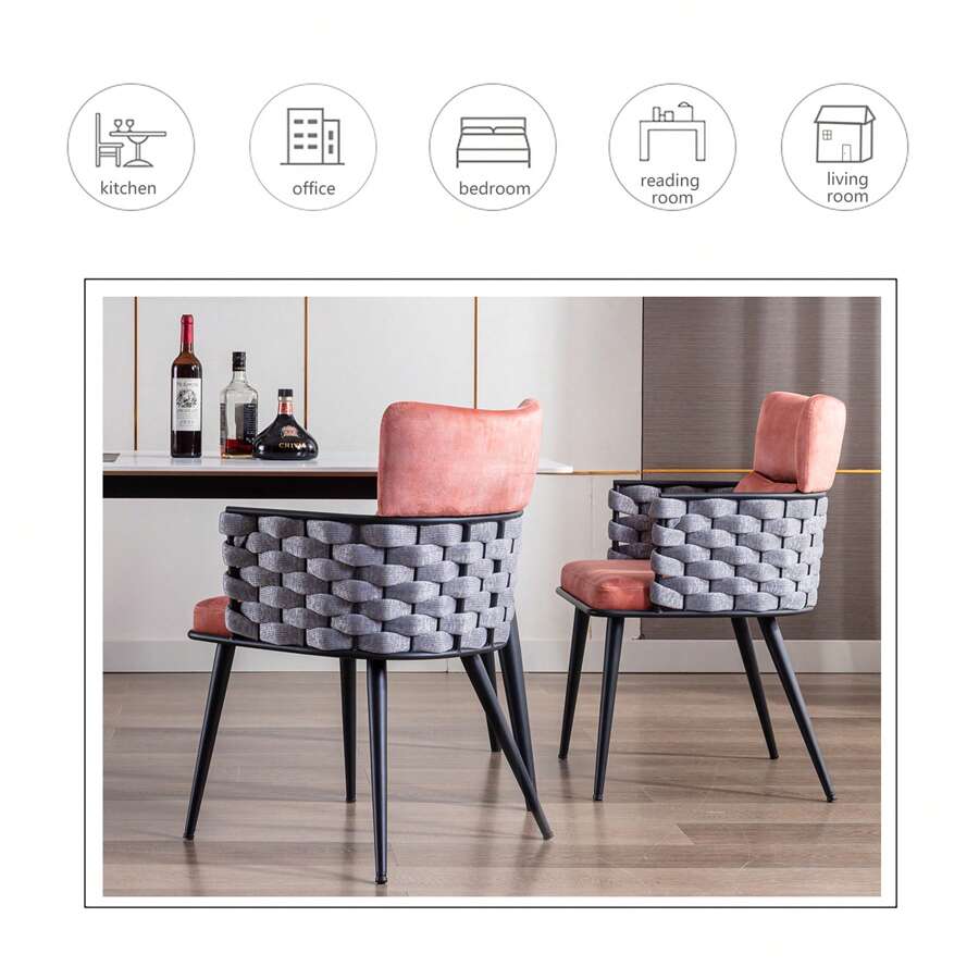 BFZ Mid-Century Modern Dining Chairs Set of 2, Handmade Woven Kitchen ...