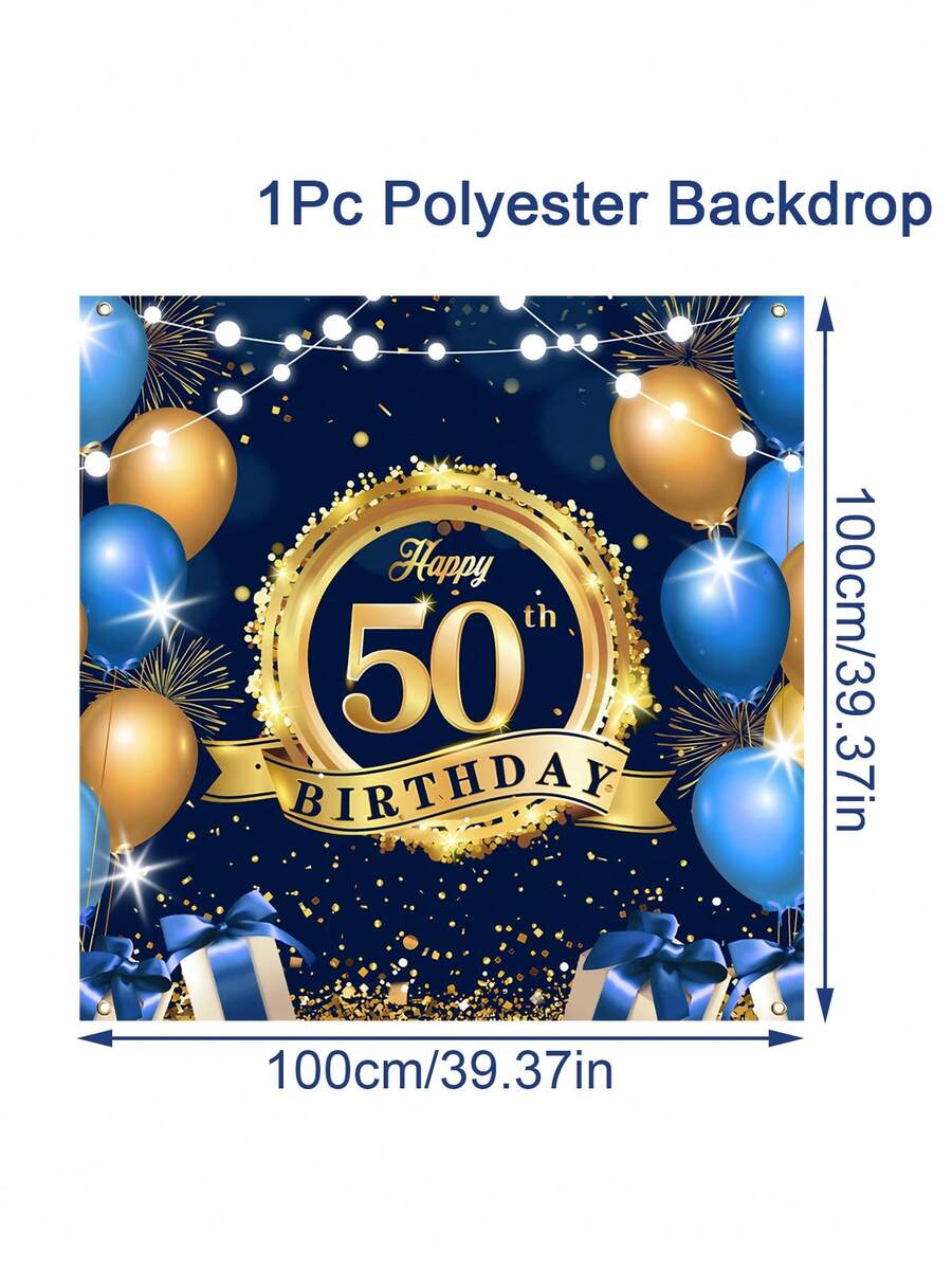 1Pc Blue Gold 50th Birthday Backdrop Banner 50 Years Old Birthday Party ...