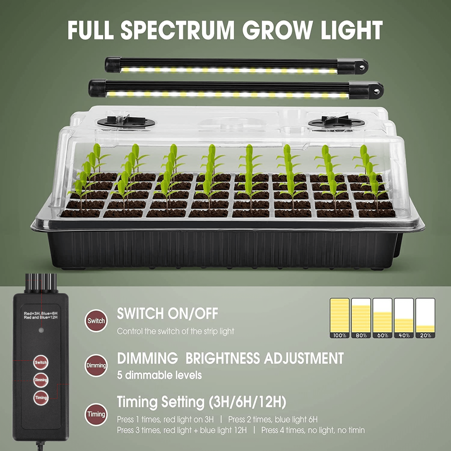 Seed Germination Tray With 2 Led Grow Light Bars, 40-Cell Seed ...