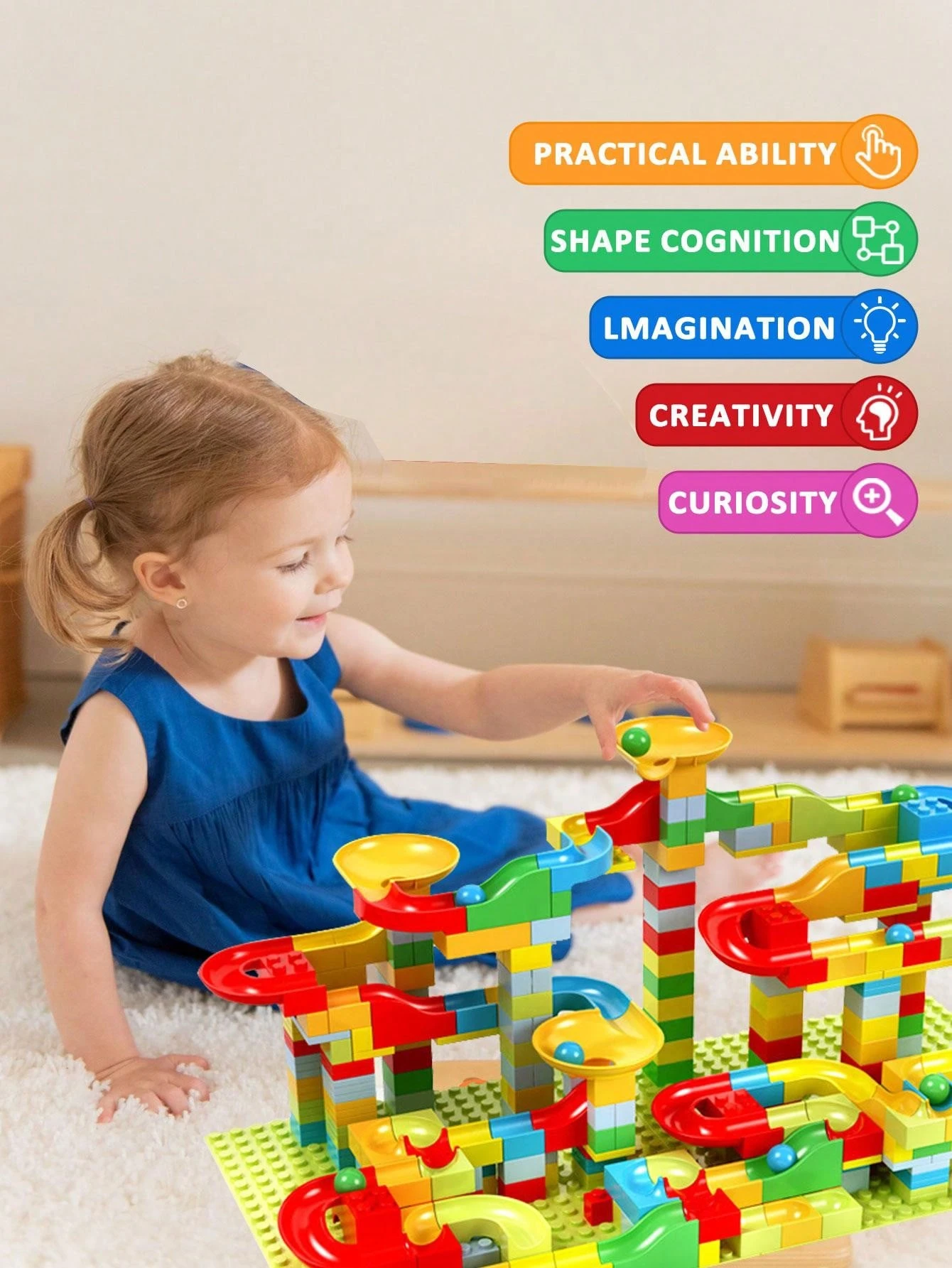 340Pcs Marble Run Building Blocks Classic Big Blocks STEM Toy Bricks ...