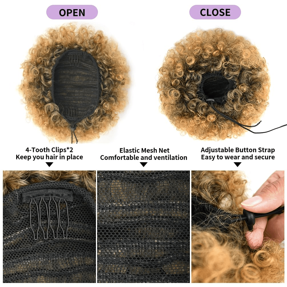 Afro Puff Drawstring Ponytail For Women, Short Kinky Curly Afro ...