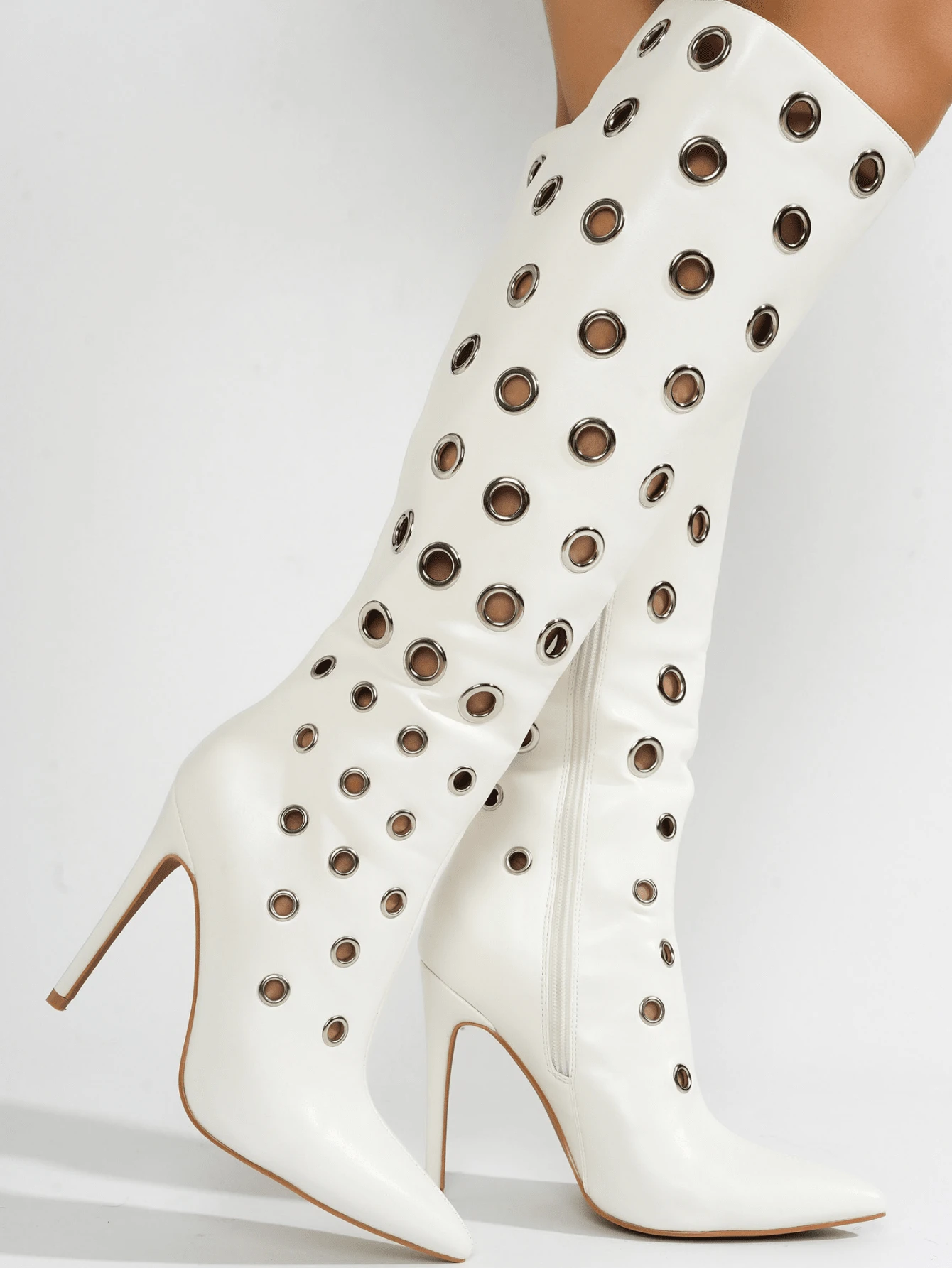 Ames Eyelets Knee-Length High Heel Boots | SHEIN USA