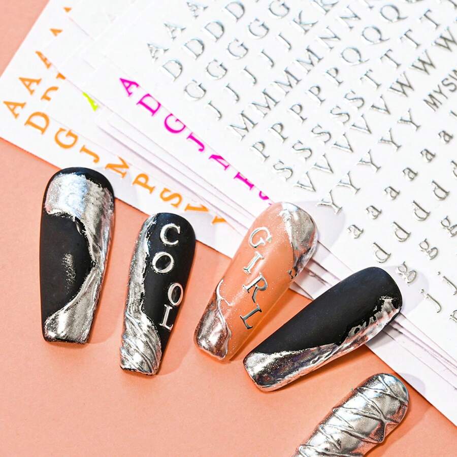 12 Sheets Letters Nail Stickers 12-Colors Alphabet Nail Stickers ...