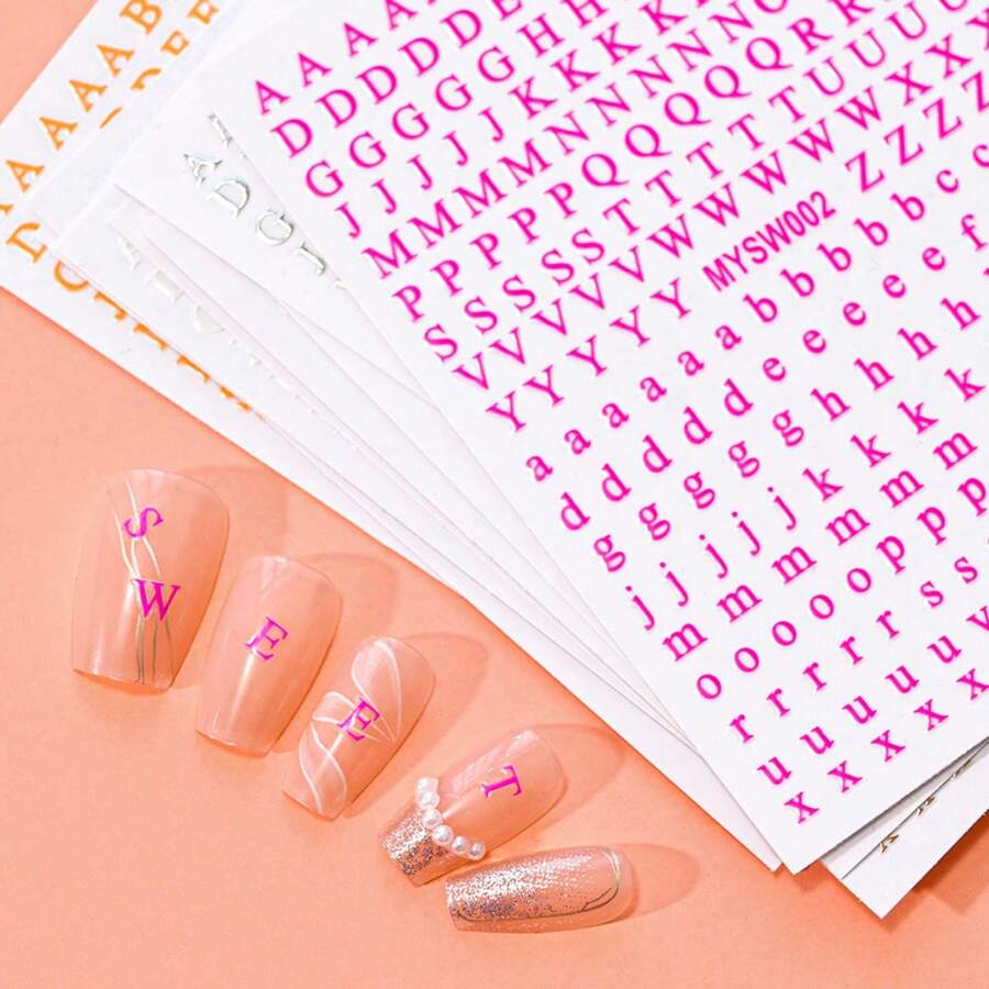 12 Sheets Letters Nail Stickers 12-Colors Alphabet Nail Stickers ...