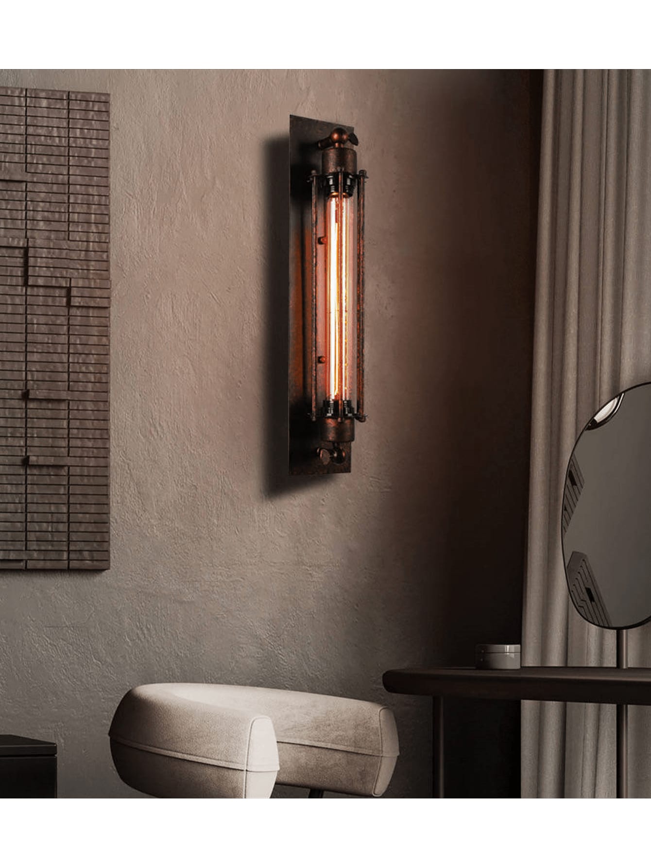 Black Single Edison Flute Wall Lamp With Metal Cage For Corridor, Porch ...