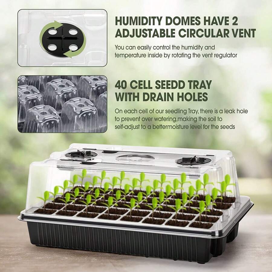 Seed Germination Tray With 2 Led Grow Light Bars, 40-Cell Seed ...