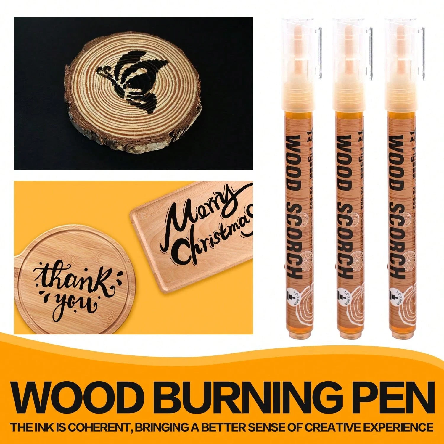 3pcs Single-Head Wood Burning Pen Set, Wooden Color Marking Pen For ...