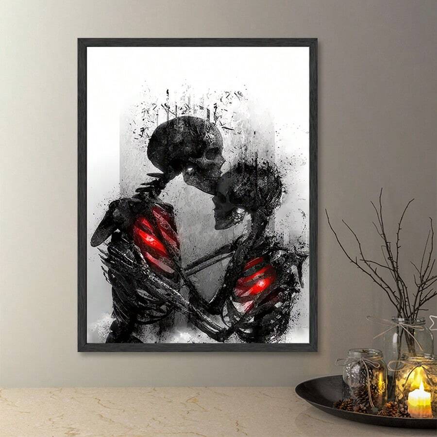 1pc Canvas Print, Hug Skeleton Wall Art, Love Skull Poster, Modern Home ...