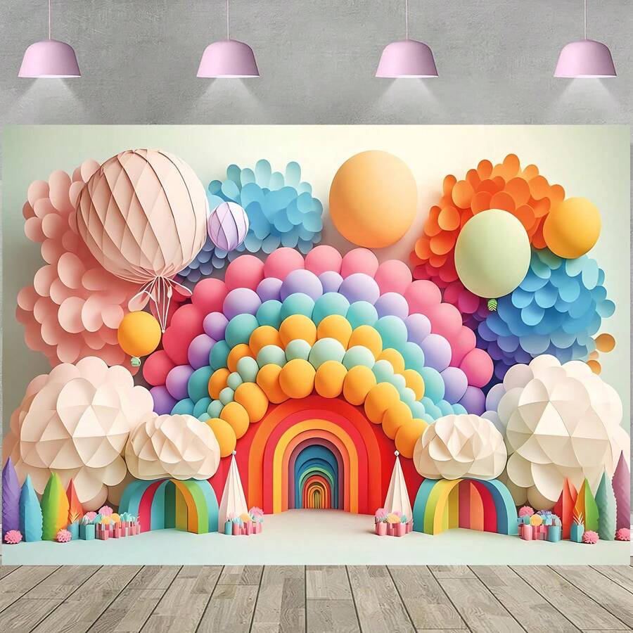 1pc Colorful Balloon Castle Themed 1st Birthday Party Background Cloth ...