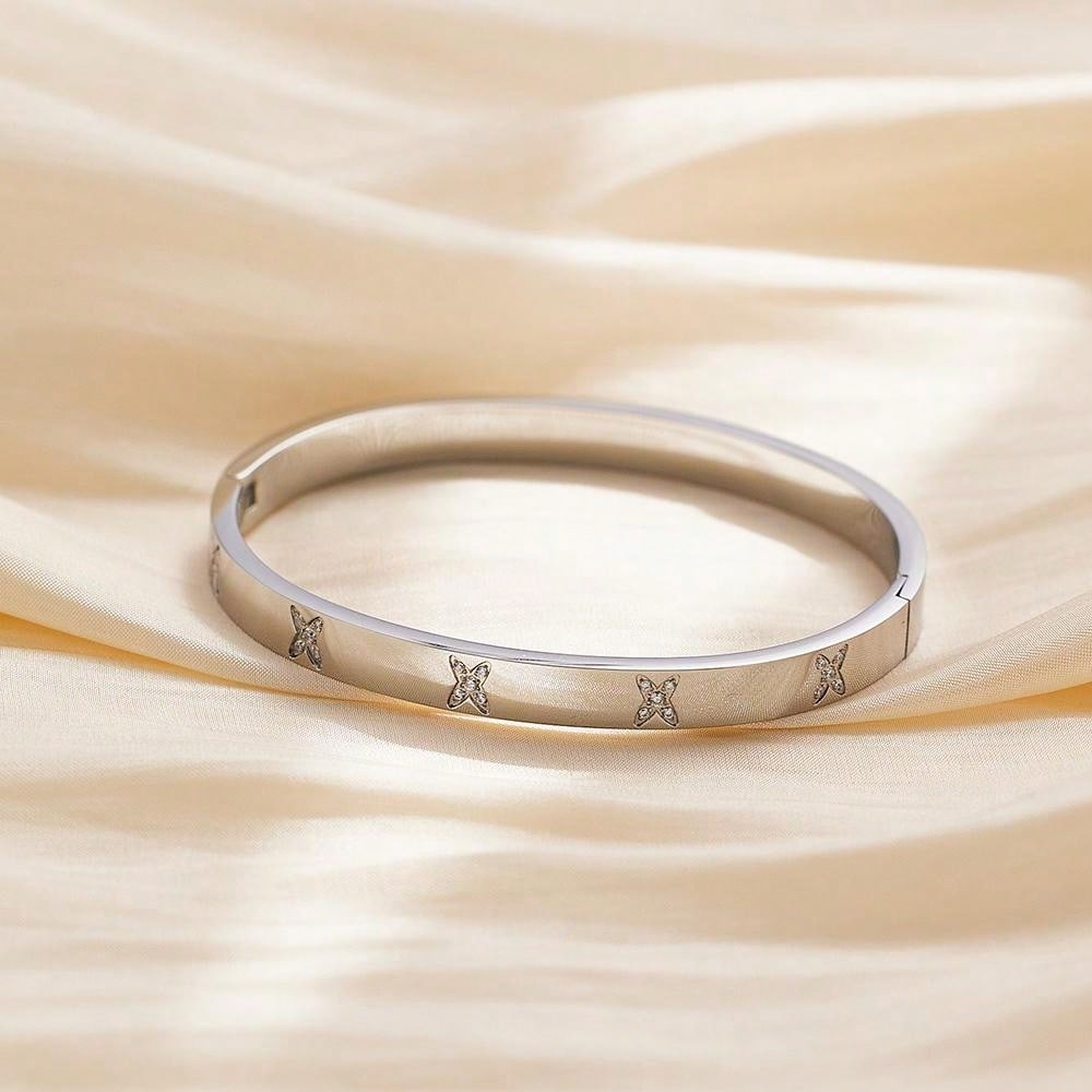 Korean Style Simple And Versatile Titanium Steel & Cubic Zirconia Cross ...