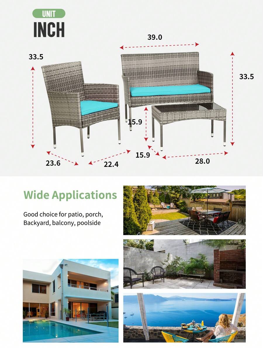 4 Pieces Patio Conversation Set Outdoor Furniture Set Wicker With ...