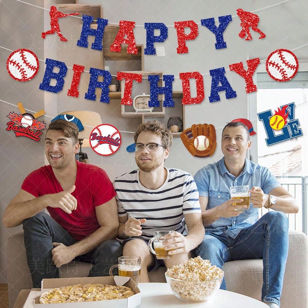 1pc Sports Baseball Themed Happy Birthday Banner, Birthday Party ...