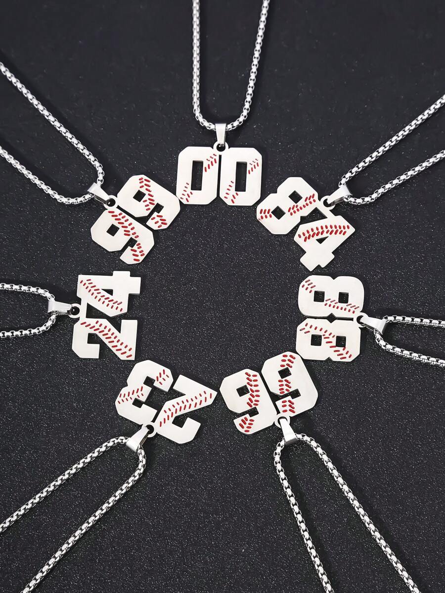 1 Pc Stainless Steel Chain Baseball 00-99 Athletes Jersey Number ...