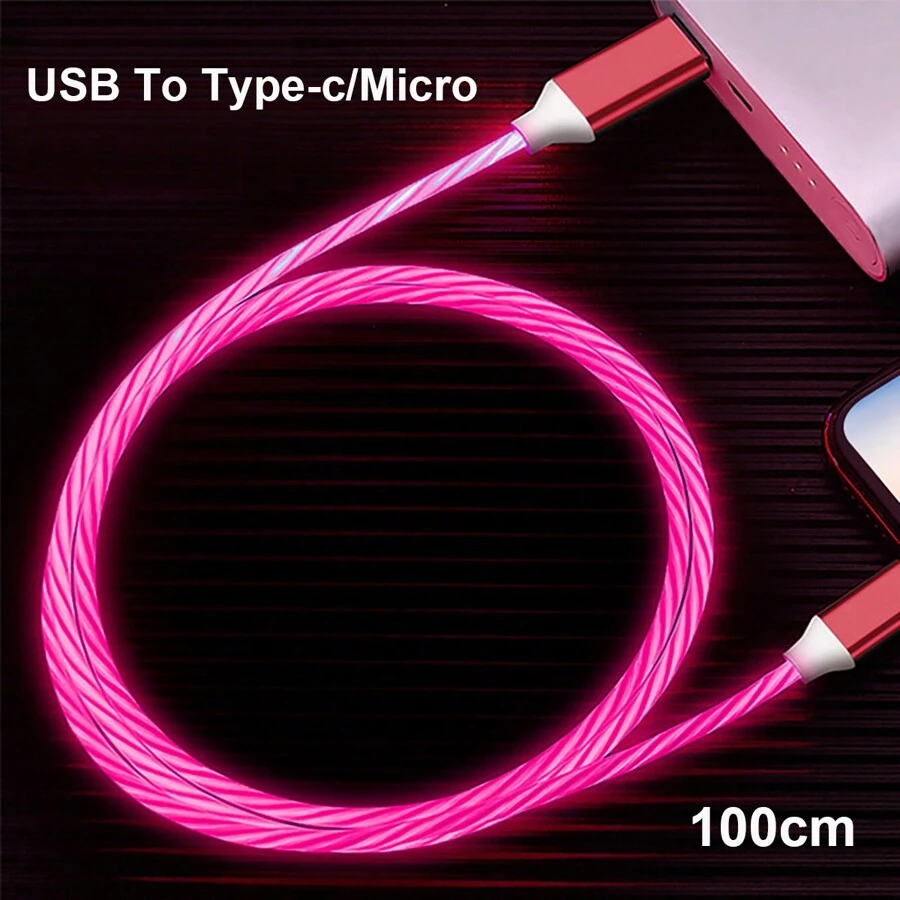Illuminated USB Cable Fast Charging Cable Flow Light Micro USB Type C ...