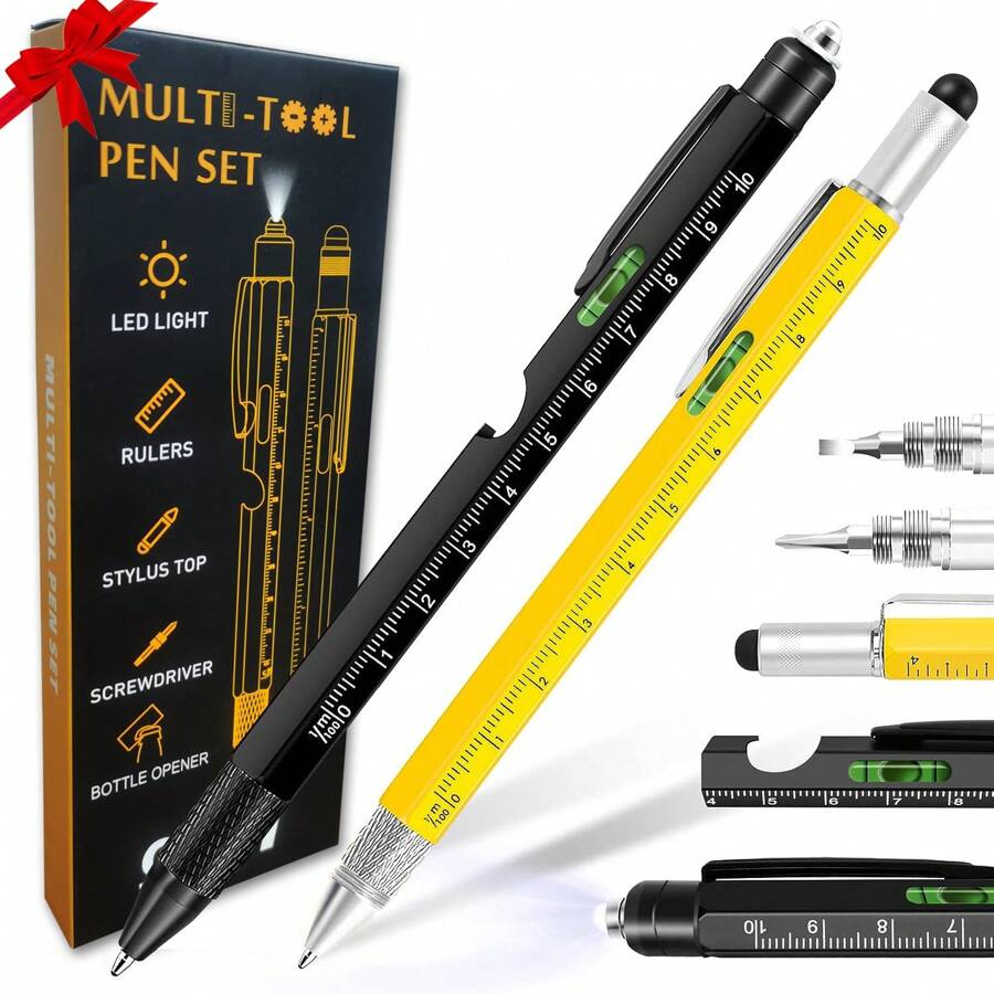 Gifts for Men, 2 Pack 10-in 1 Multi-Tool Pen Set - LED Light, Stylus ...